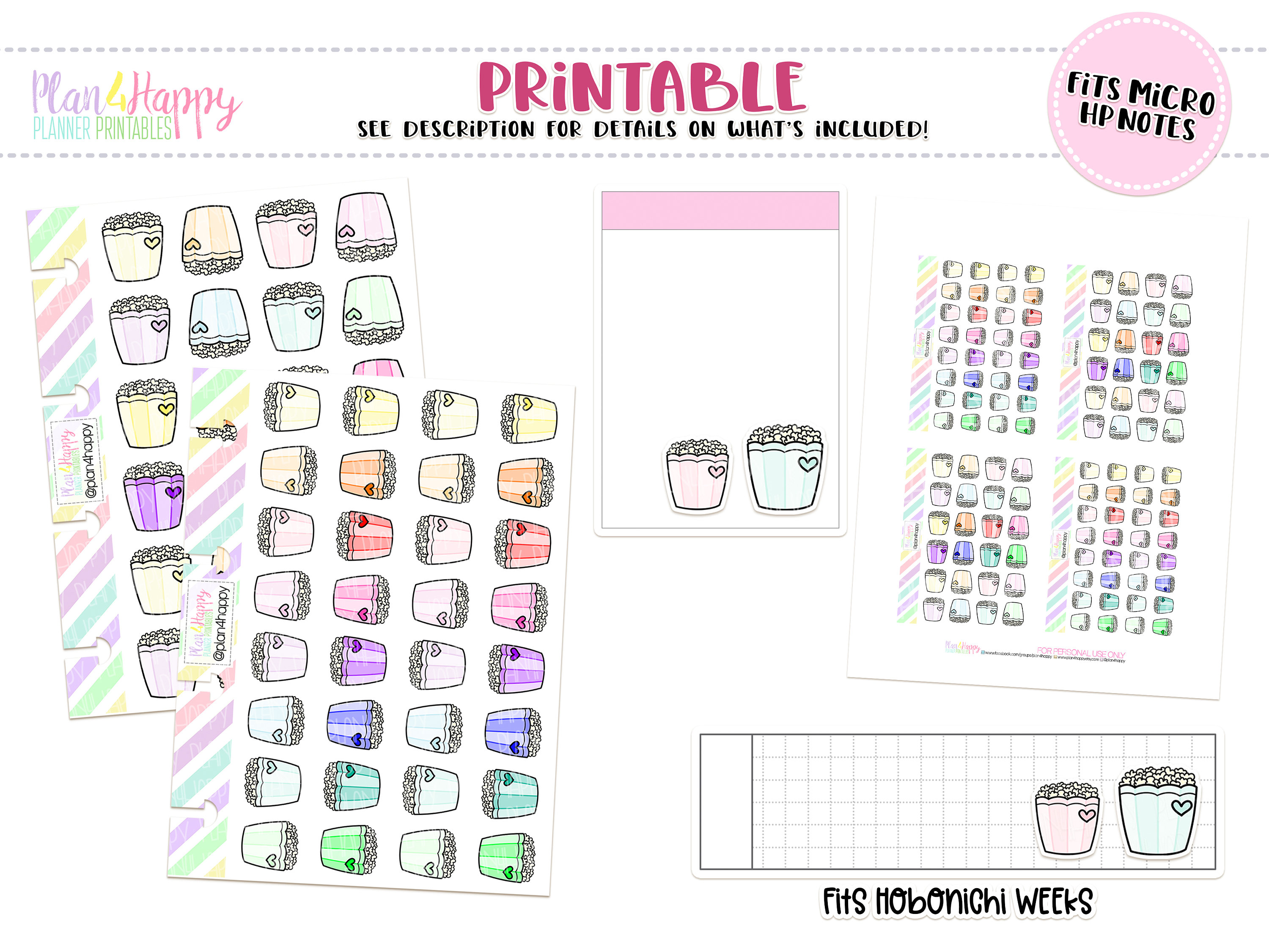 Printable Planner Stickers, Popcorn Stickers, Fits Micro Happy Notes ...