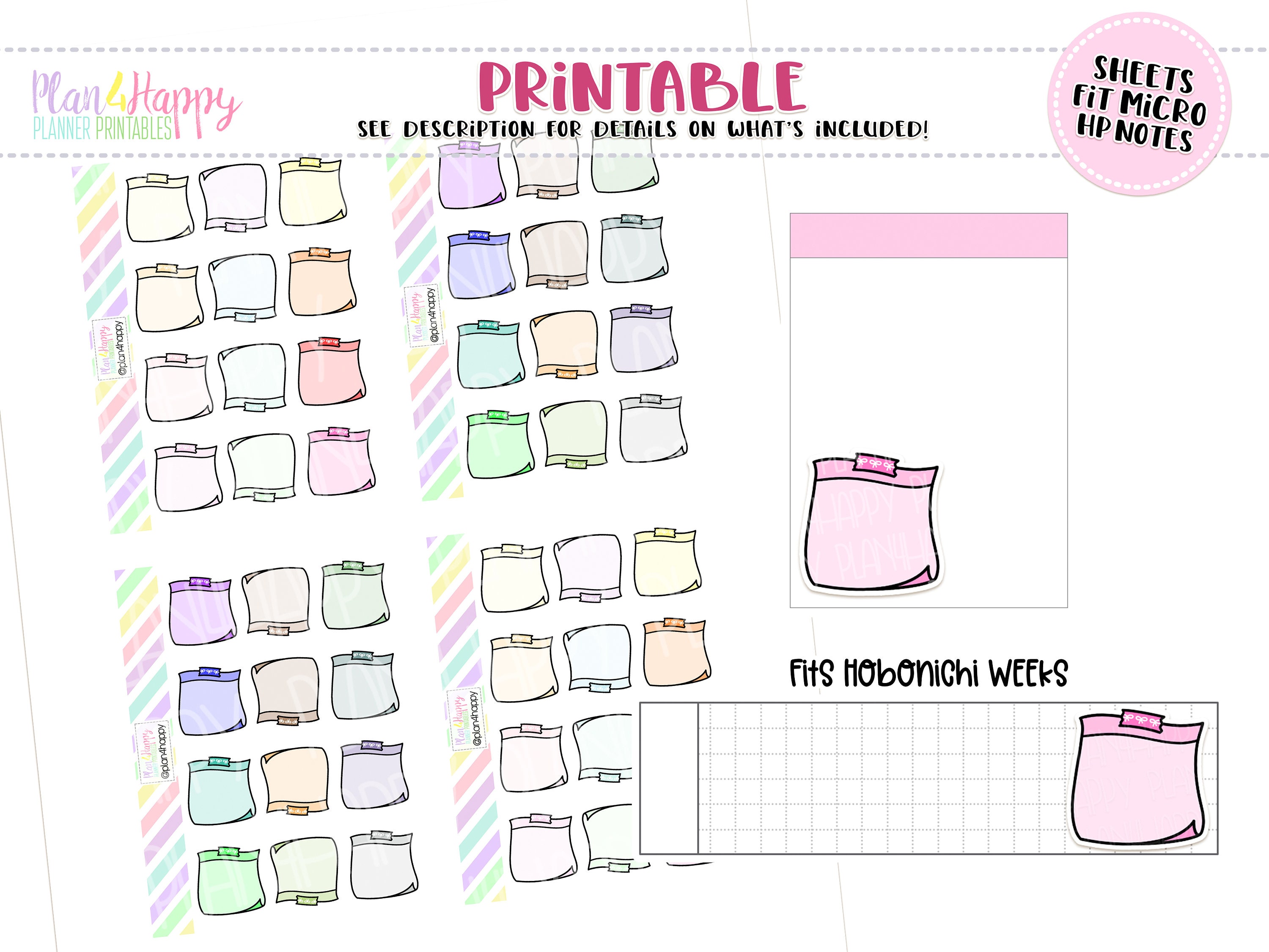Sticky Notes, Printable Planner Stickers, Fits Micro Happy Notes, Tiny ...