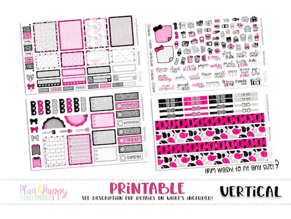 Printable Weekly Kit Vertical Planner Weekly Kit Black Pink | Etsy