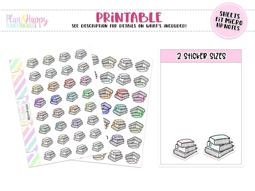 Book Stack Stickers, Printable Planner Stickers, Fits Micro Happy Notes ...