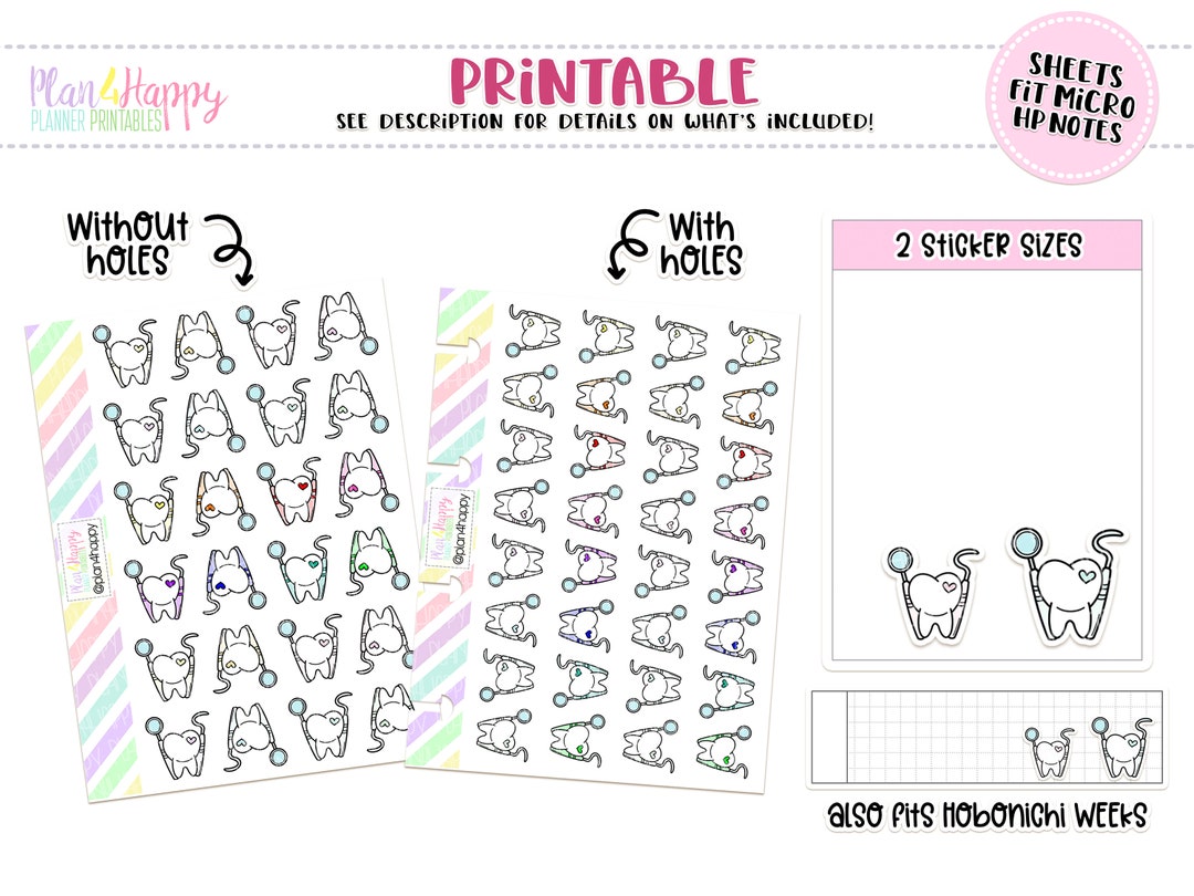 Dental Care Stickers, Printable Planner Stickers, Fits Micro Happy ...