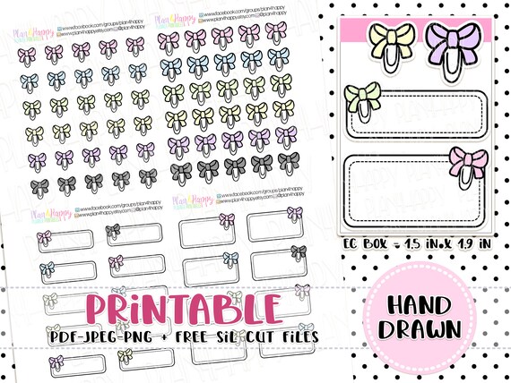 Printable Planner Stickers Bow Clips Stickers Doodle - Etsy