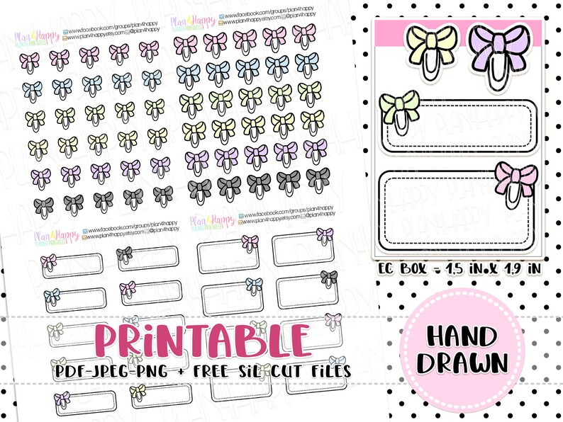 Printable Planner Stickers Bow Clips Stickers Doodle - Etsy