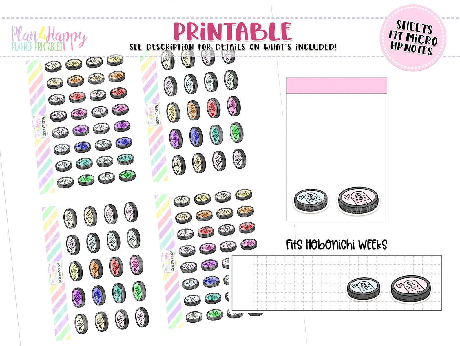 Robot Vacuum, Printable Planner Stickers, Fits Micro Happy Notes ...