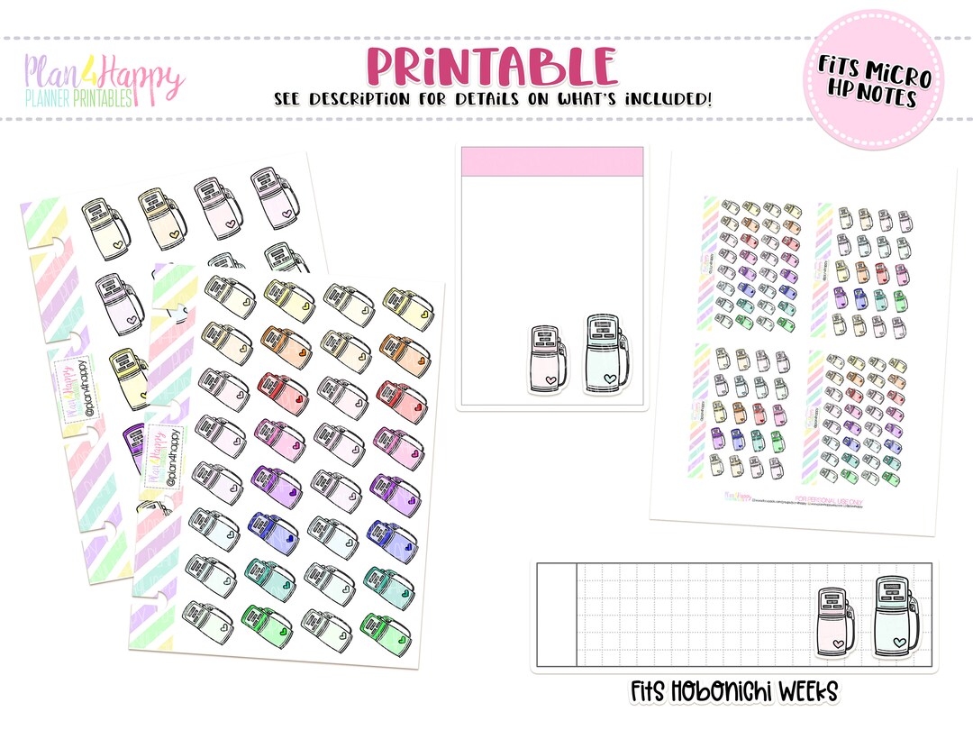 Printable Planner Stickers, Gas Pump Stickers, Fits Micro Happy Notes ...