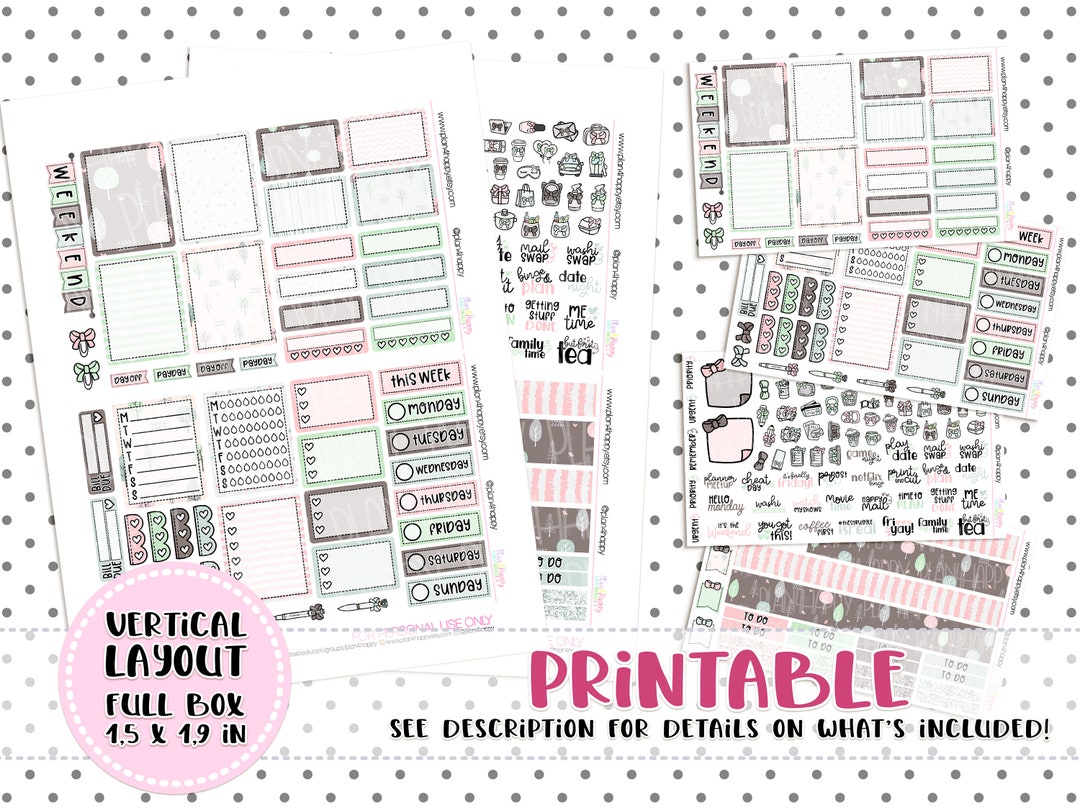 Printable Weekly Kit, Vertical Planner Weekly Kit, Pastel Woodland ...