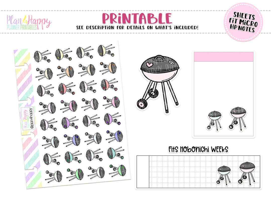 BBQ Grill, Printable Planner Stickers, Fits Micro Happy Notes ...