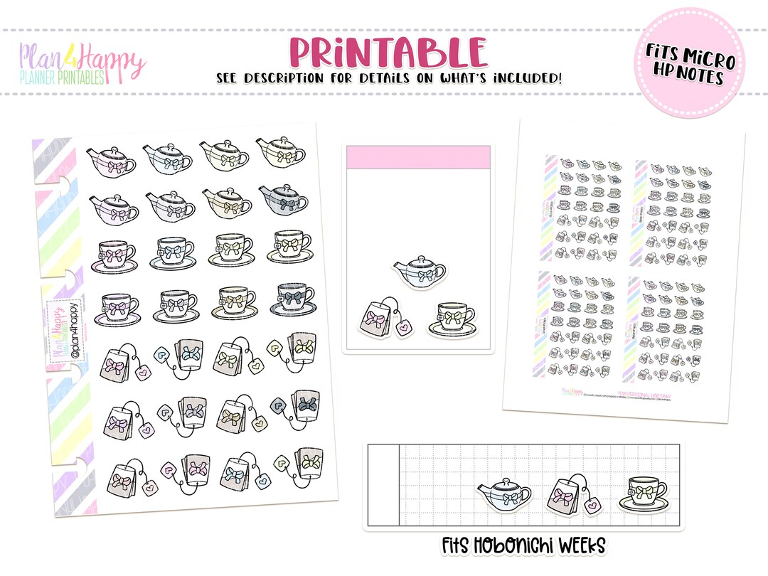 Printable Planner Stickers Tea Stickers Fits Micro Happy - Etsy