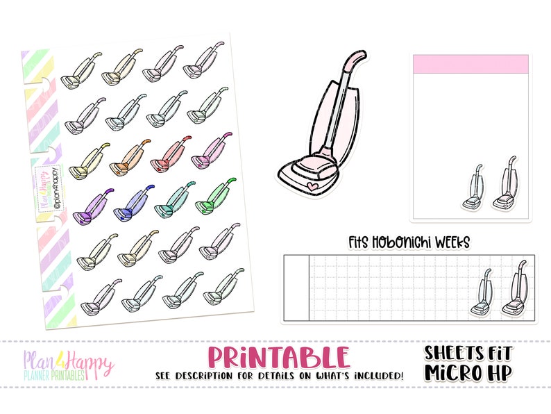 Vacuum Cleaner Printable Planner Stickers Sheets Fit Micro - Etsy