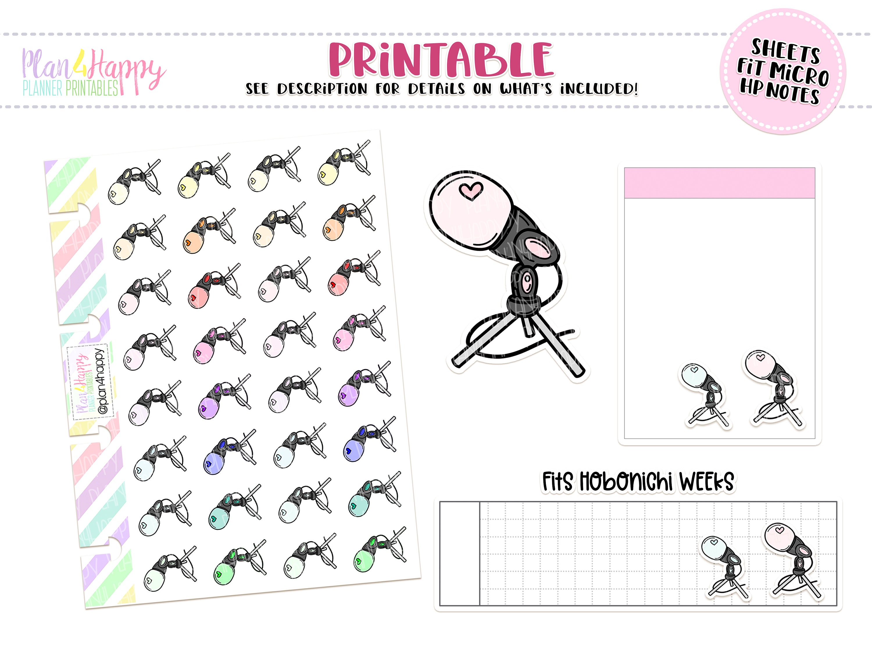 Microphone Stickers Printable Planner Stickers Fits Micro - Etsy
