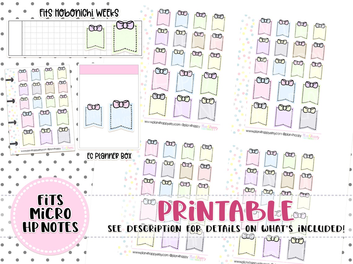 Printable Planner Stickers Little Bow Flags Sheets Fit Micro - Etsy