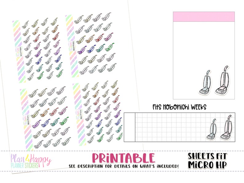 Vacuum Cleaner, Printable Planner Stickers, Sheets Fit Micro Happy ...