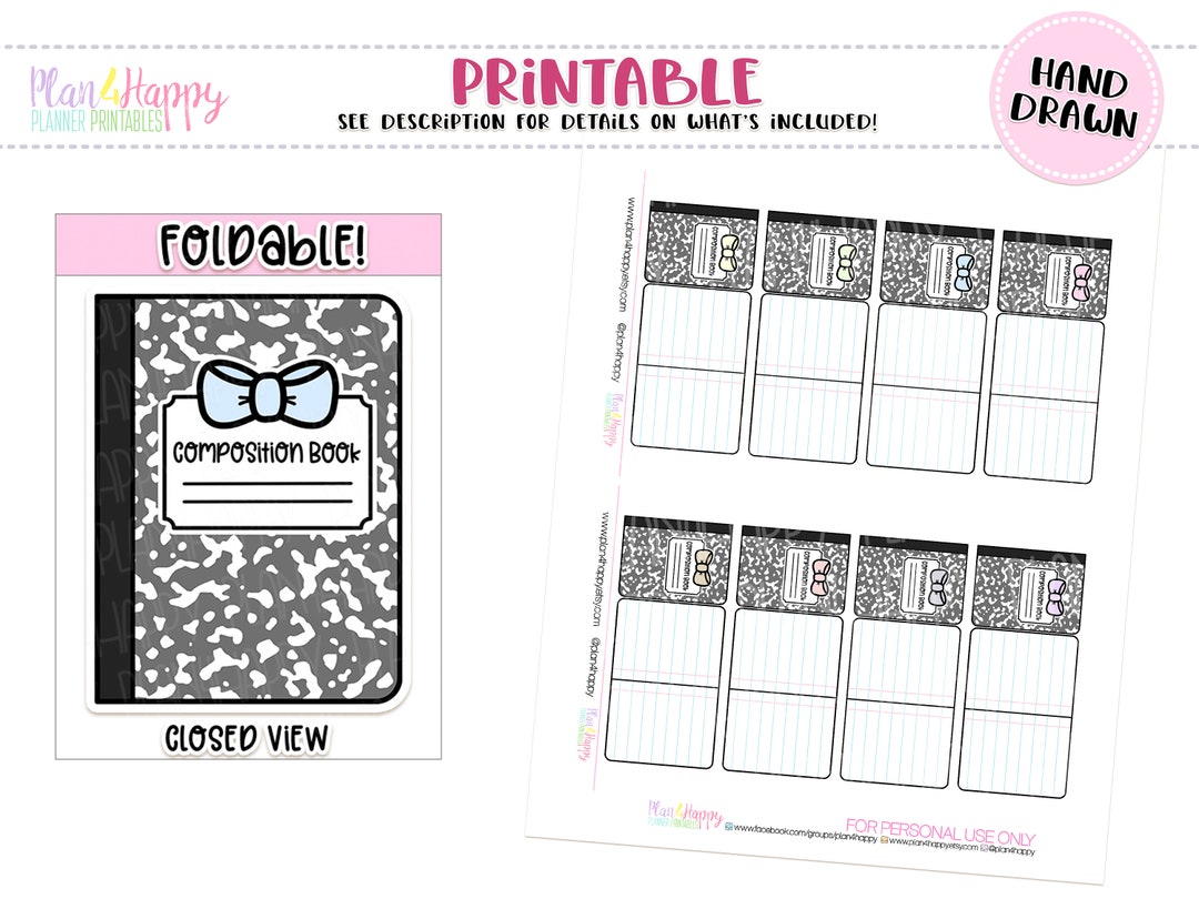 Printable, FOLDABLE Boxes, Fit Most Planners, Composition Notebook ...