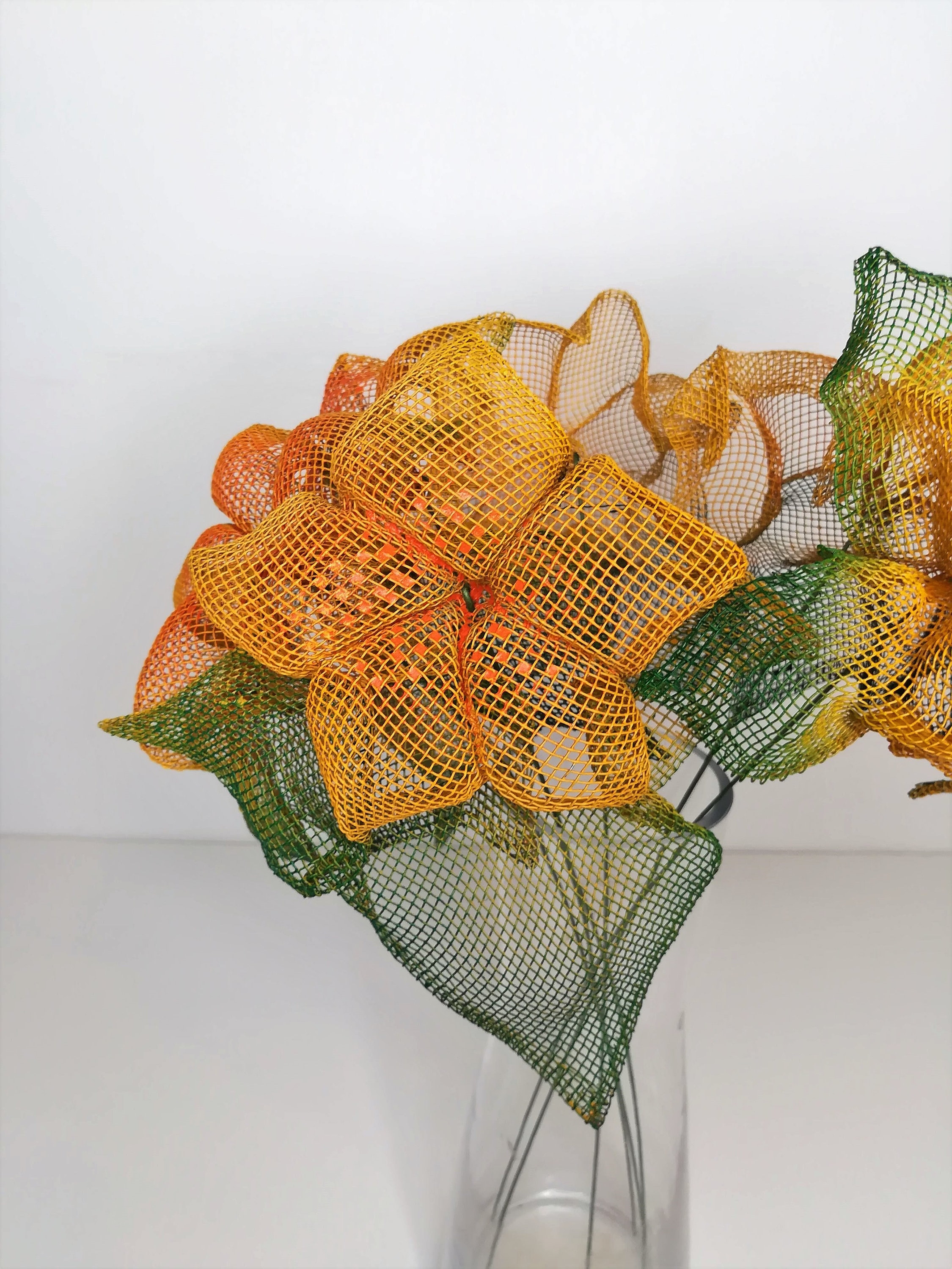 3D Decorative Metal-wire-mesh Bouquet Flower Sculpture Room Decor Gift ...