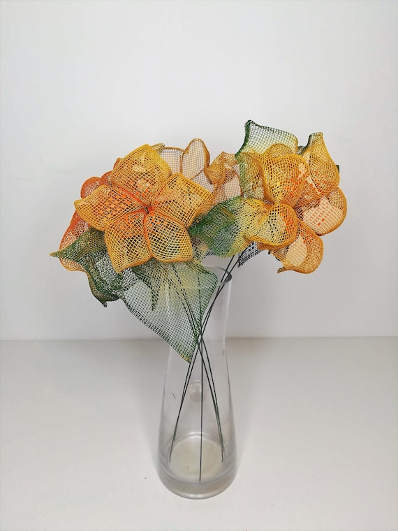 3D Decorative Metal-Wire-Mesh Bouquet Flower Sculpture | Etsy
