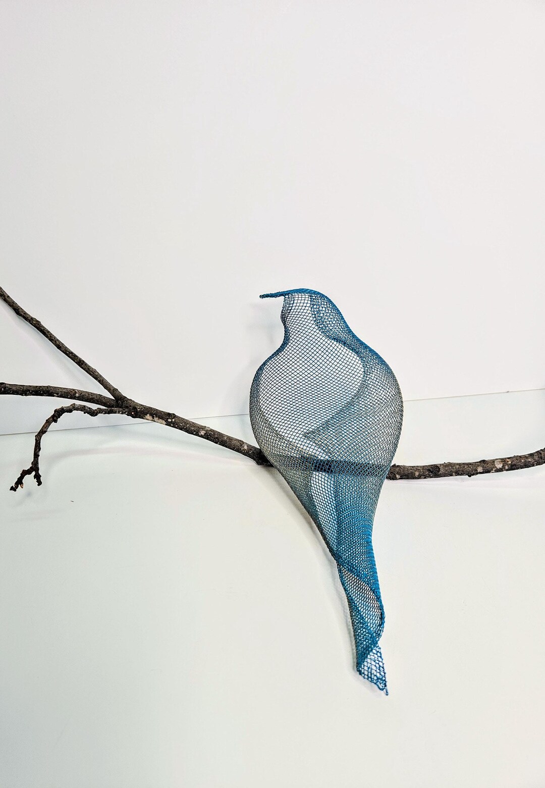Metal Wire Mesh Bird Sculpture, Blue Gold Shelf Decor - Etsy