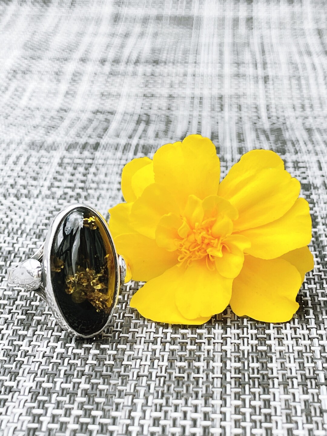 Vintage GREEN Balkan Amber and Silver Ring Size 10 - Etsy