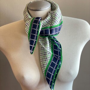 Vintage Square Scarf in Navy Blue, Green and White - Etsy