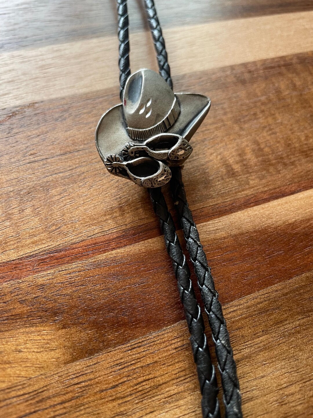 Vintage Western Pewter Bolo Tie Featuring a Cowboy Hat and Spurs by ...