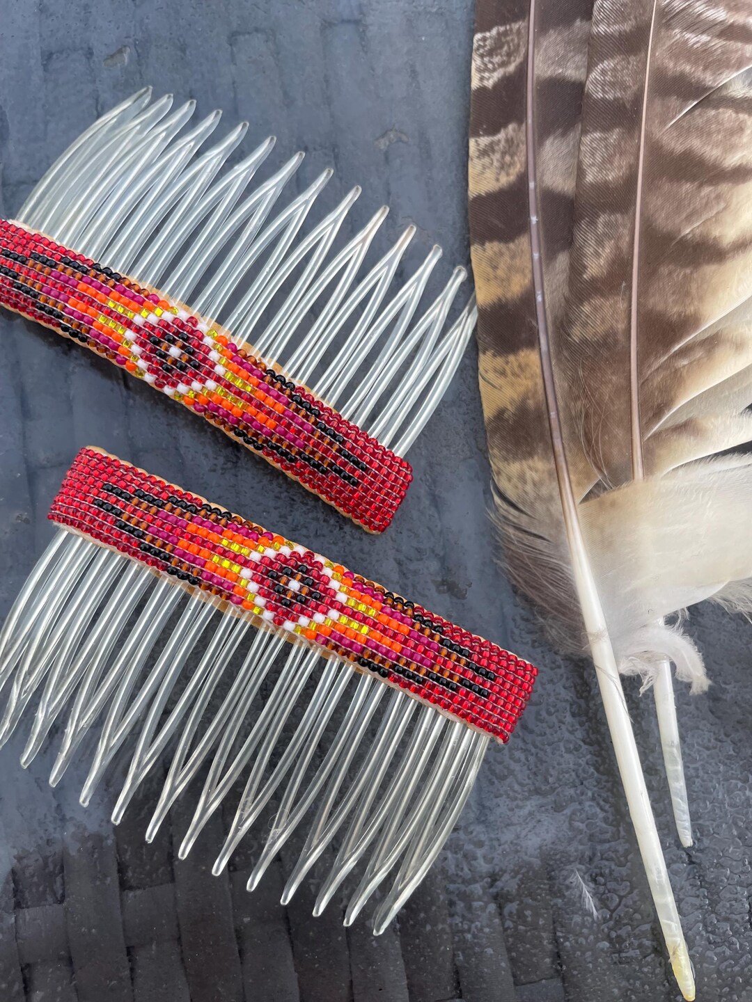 Hand Beaded Native American Hair Combs Western - Etsy