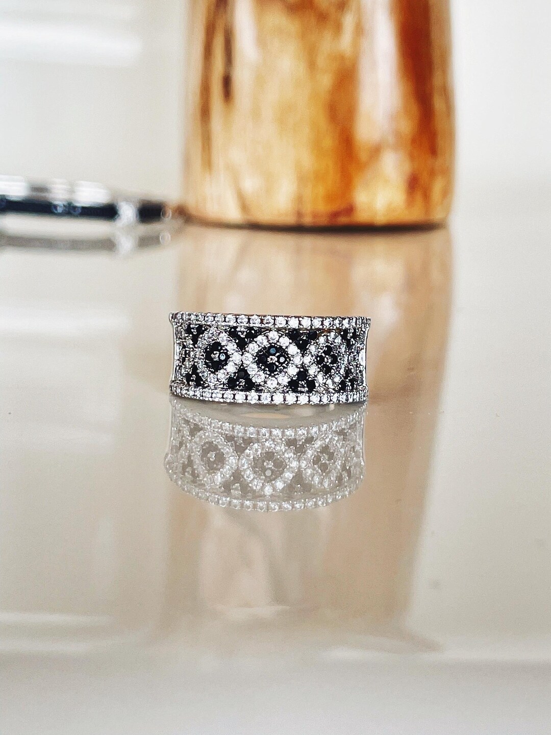 Vintage Silver XO Ring With Black and Clear Stones - Etsy