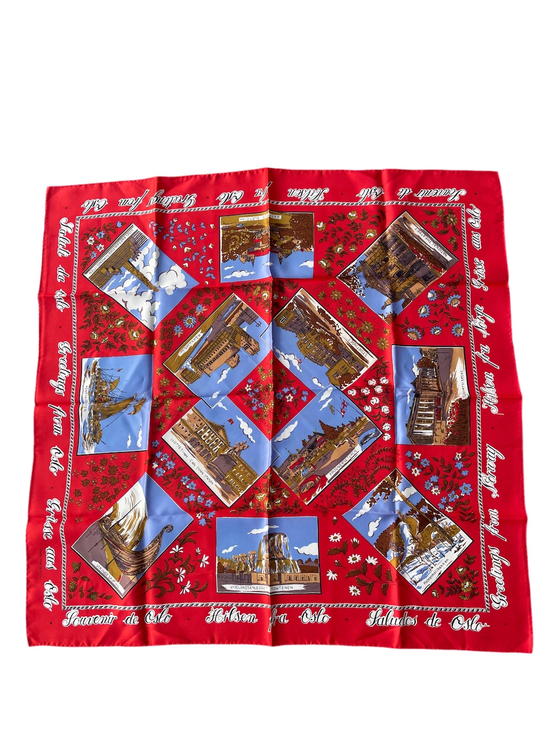 Vintage Scarf Featuring the Landmarks of Oslo Souvenir Travel Scarf - Etsy