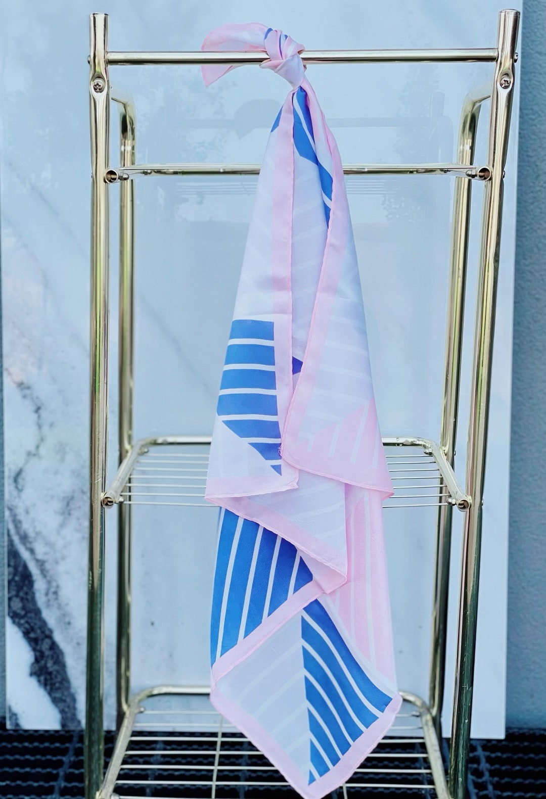 Vintage Pink and Blue 80s Scarf - Etsy