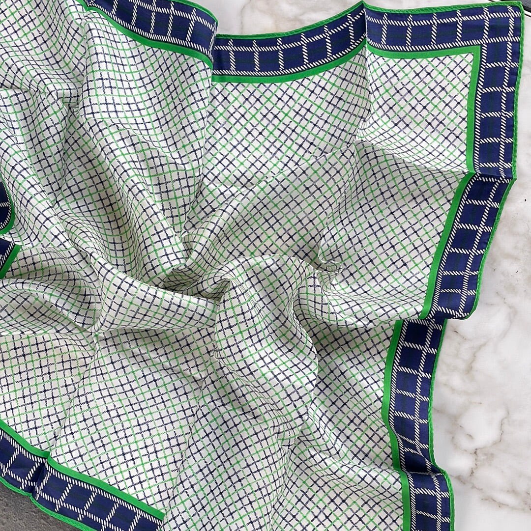 Vintage Square Scarf in Navy Blue, Green and White - Etsy