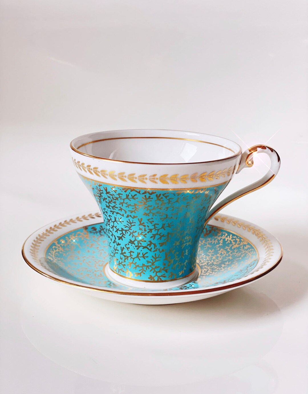 Vintage Aynsley Turquoise and Gold Bone China Cup and Saucer - Etsy