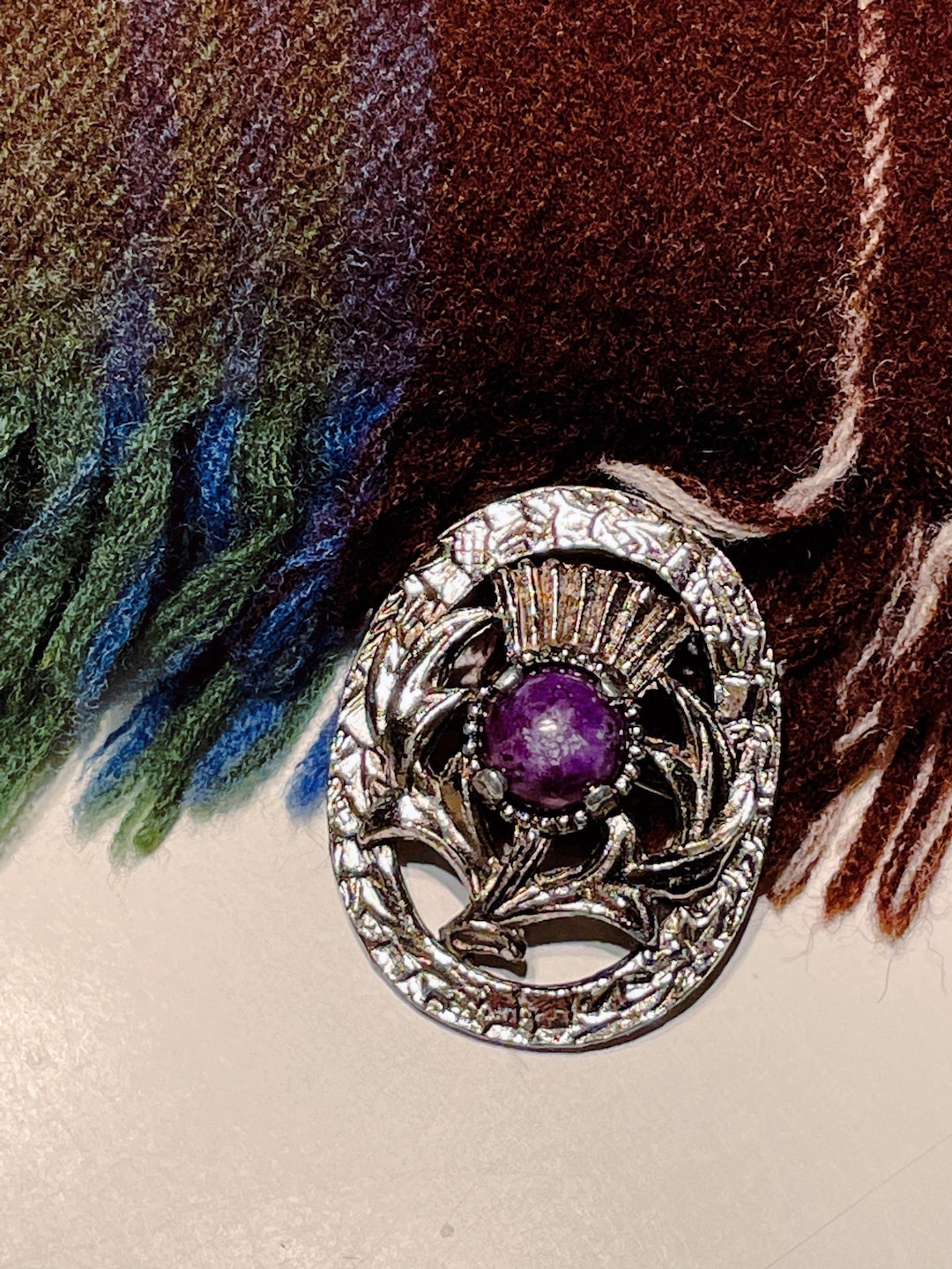 Vintage Jacobite Scottish Thistle Brooch With Purple Cabochon - Etsy