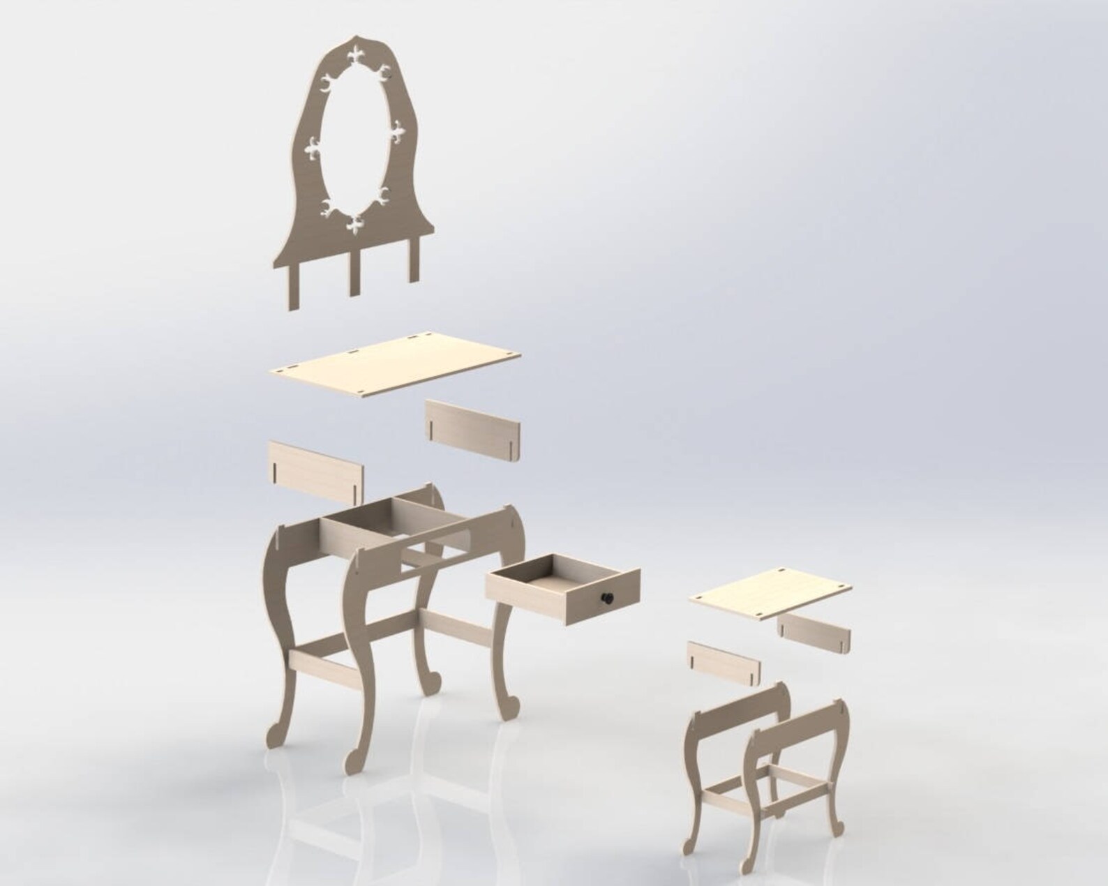 Dressing Table Design DXF File CNC or Laser Cutting Artcam Vectric ...
