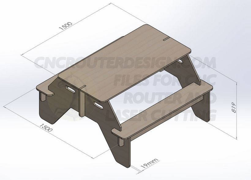 Table With Benches - Project to Cut on CNC Router Vector DXF File ...