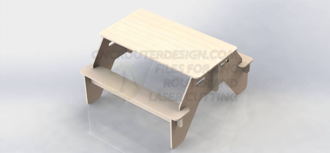 Table With Benches - Project to Cut on CNC Router Vector DXF File ...