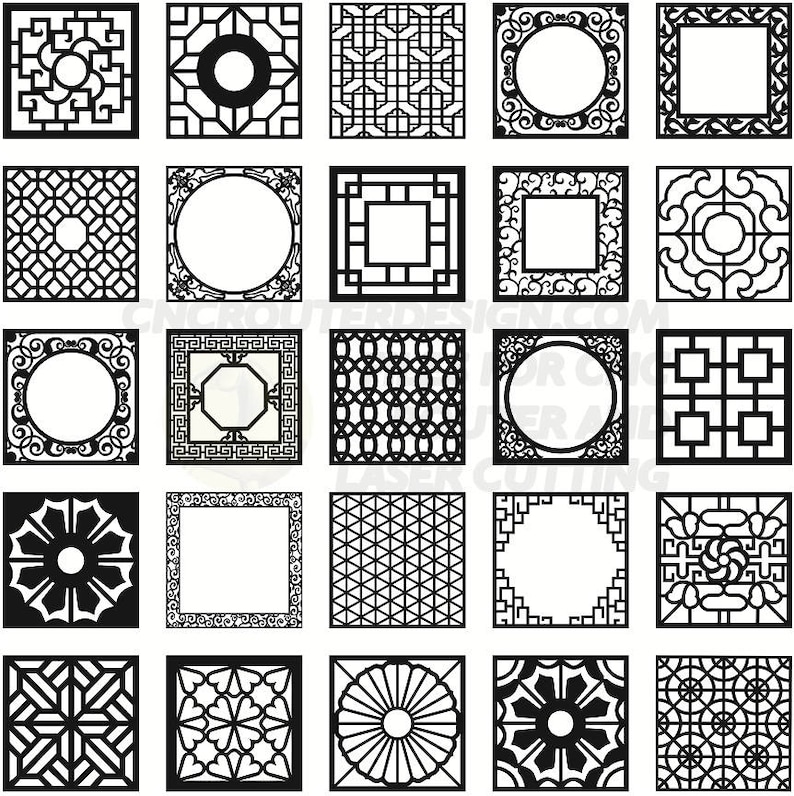 Kit 48 Panels Patterns Decorative Square Grids for Laser Cutting DXF ...