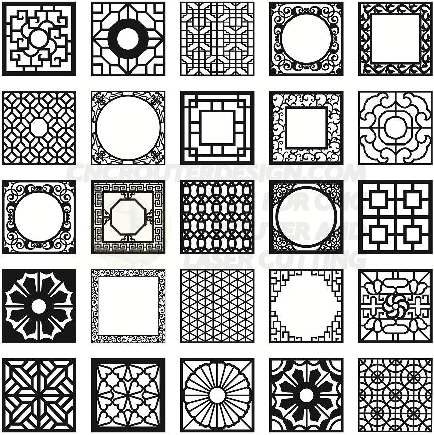 Kit 48 Panels Patterns Decorative Square Grids for Laser Cutting DXF ...