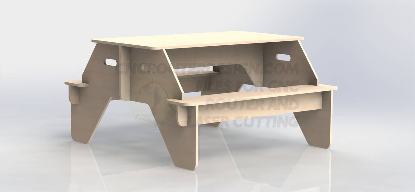 Table With Benches - Project to Cut on CNC Router Vector DXF File ...