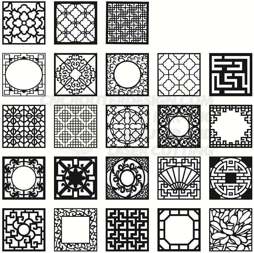 Kit 48 Panels Patterns Decorative Square Grids for Laser Cutting DXF ...