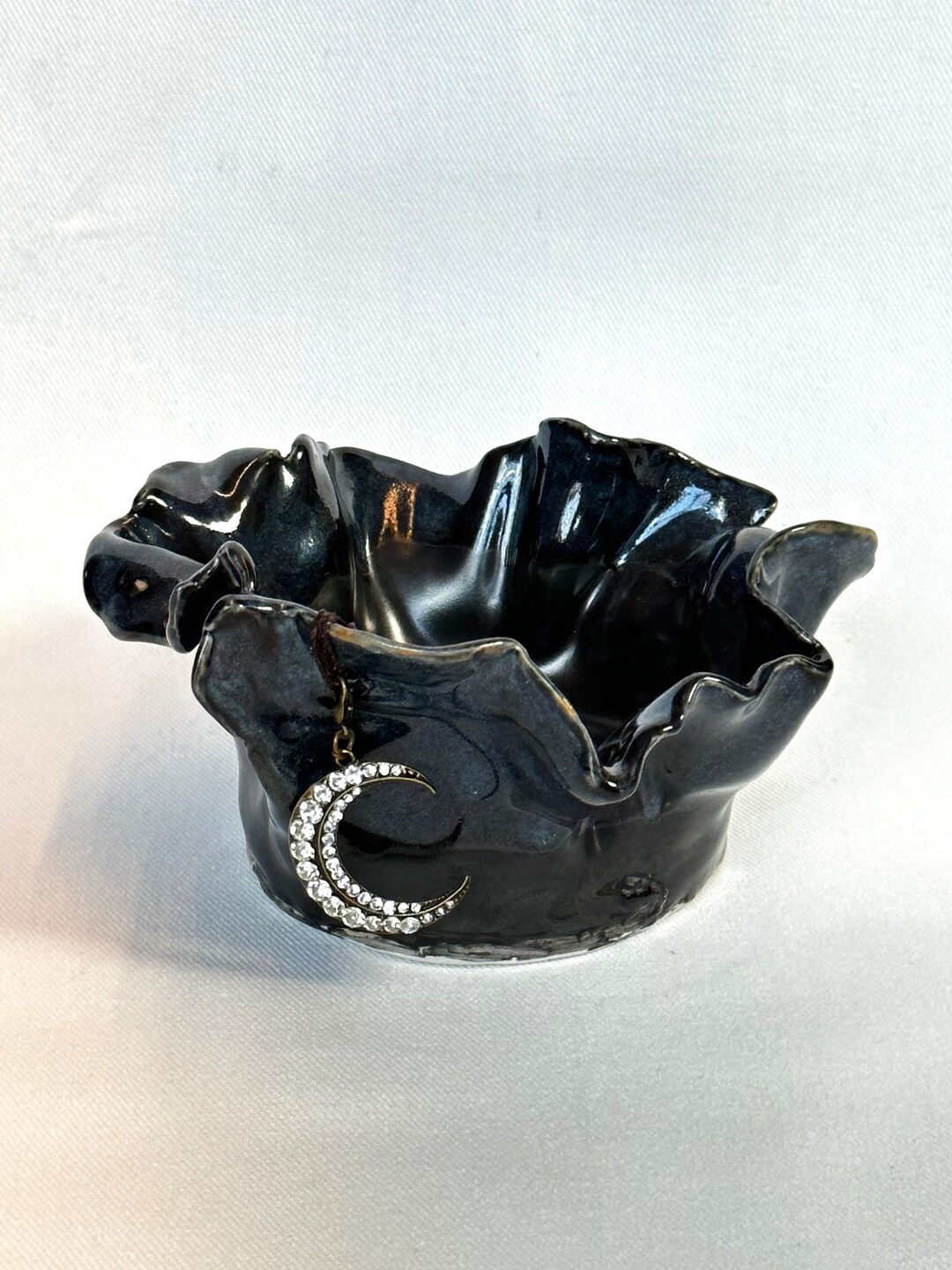 Floral Inspired Midnight Blue Designer Bowl With Rhinestone Moon ...