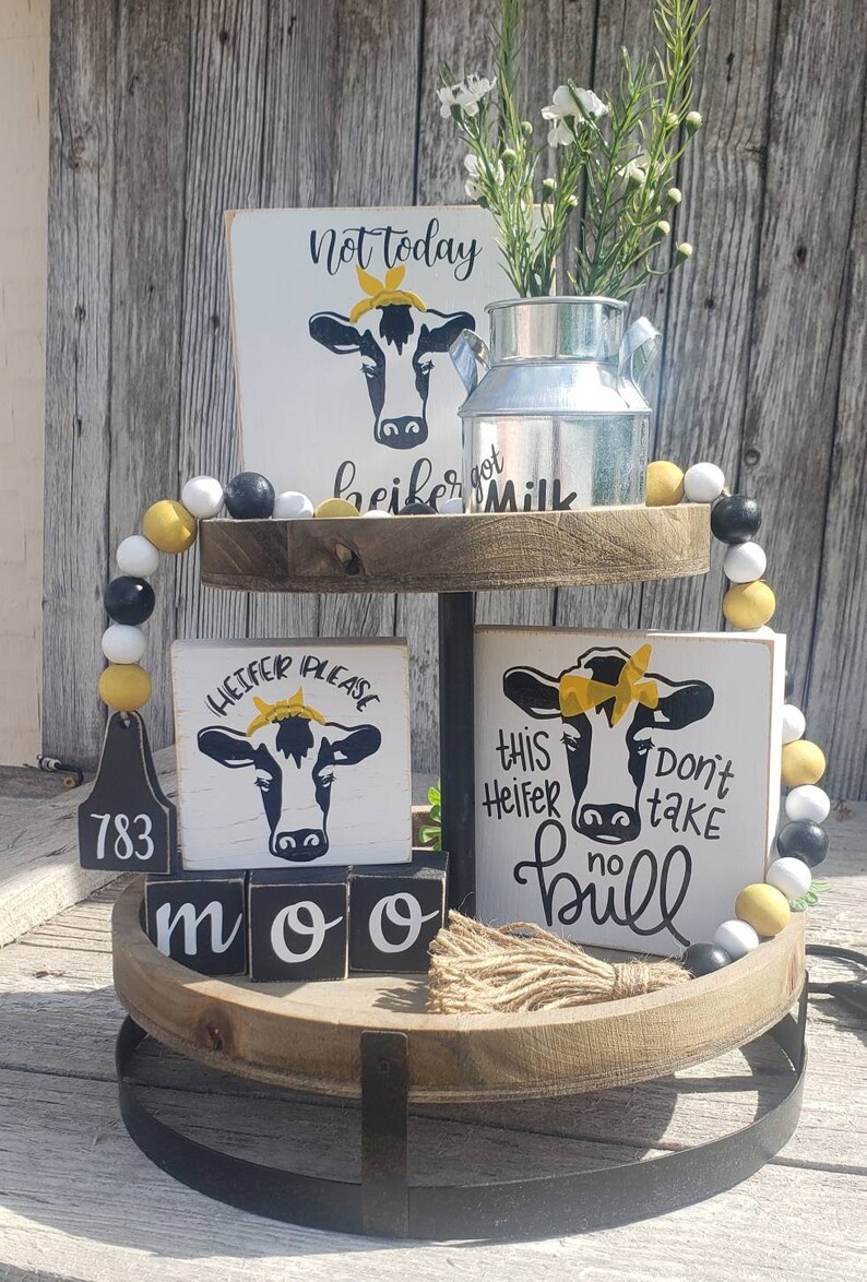 Heifer Tiered Tray Set Farmhouse Tier Tray Bundle Cow Tag - Etsy