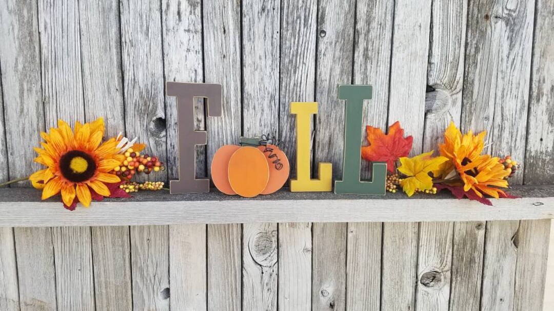Fall Wood Letter Set With 2 Layer Pumpkin, Seasonal Home Decor for Fall ...