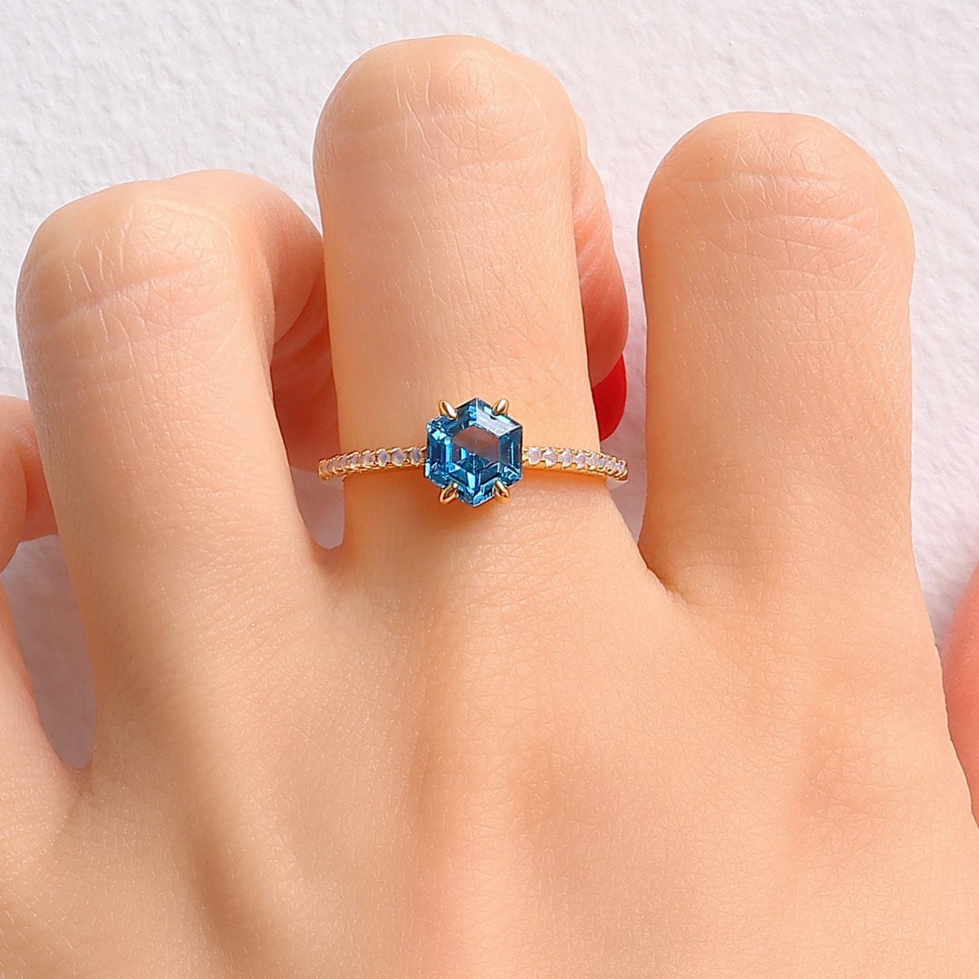 Emma Natural Blue Aquamarine Ring - Jewelry Gifts for Women - 14K Gold ...