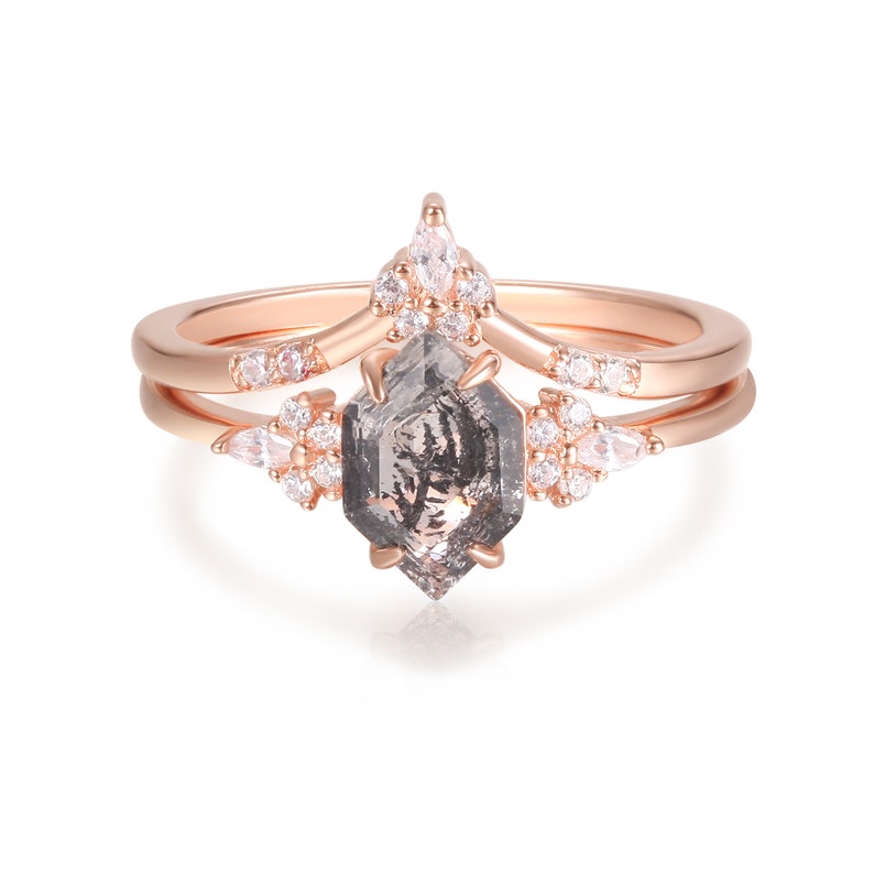 Aria Galaxy Raw Salt and Pepper Diamond Ring Set Sterling Silver 14K ...