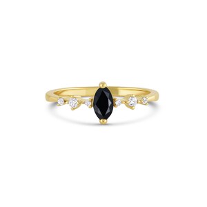 Ava Black Diamond Ring Sterling Silver Rings for Women 14K - Etsy