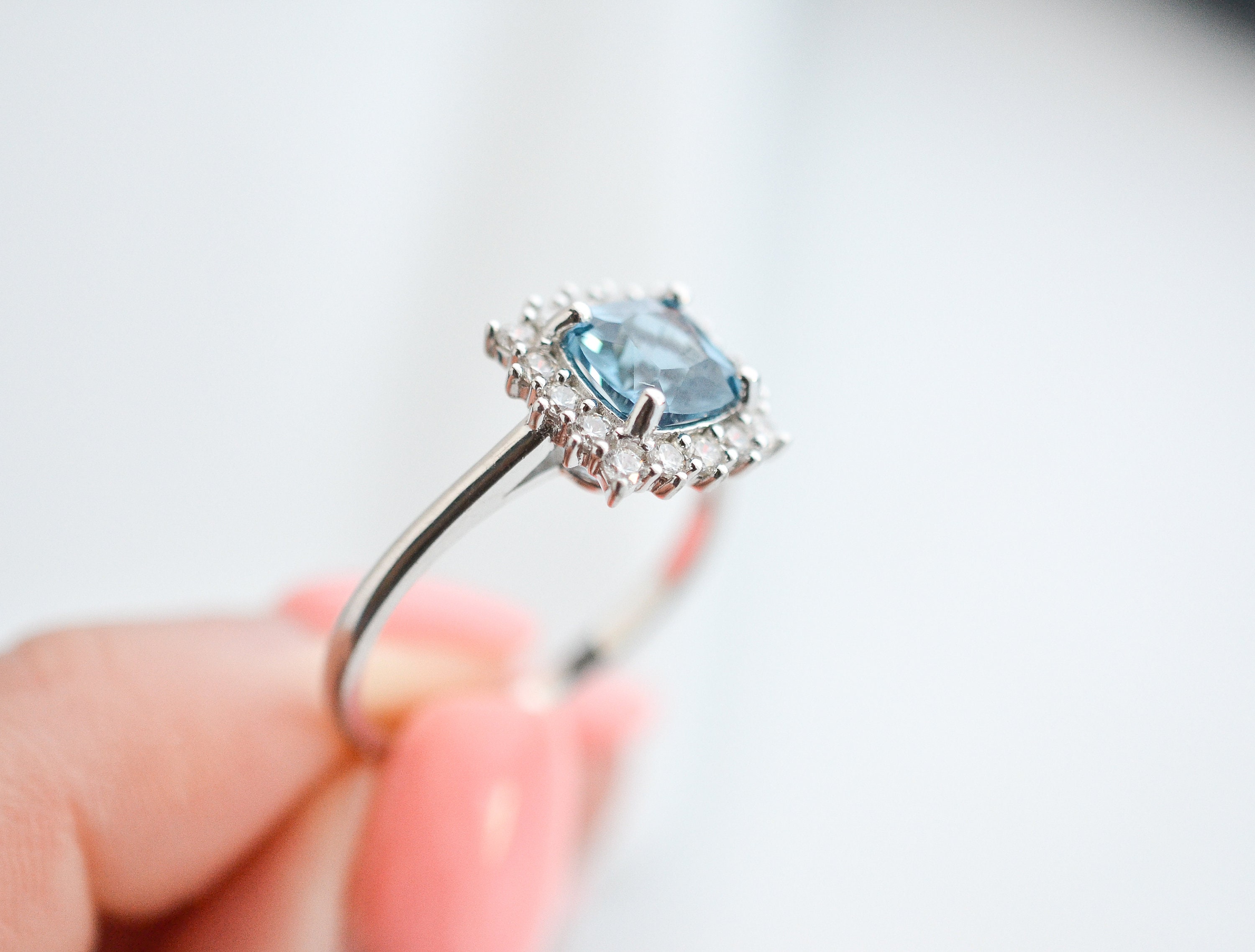 Fey Aquamarine Ring Sterling Silver Engagement Women Statement March ...
