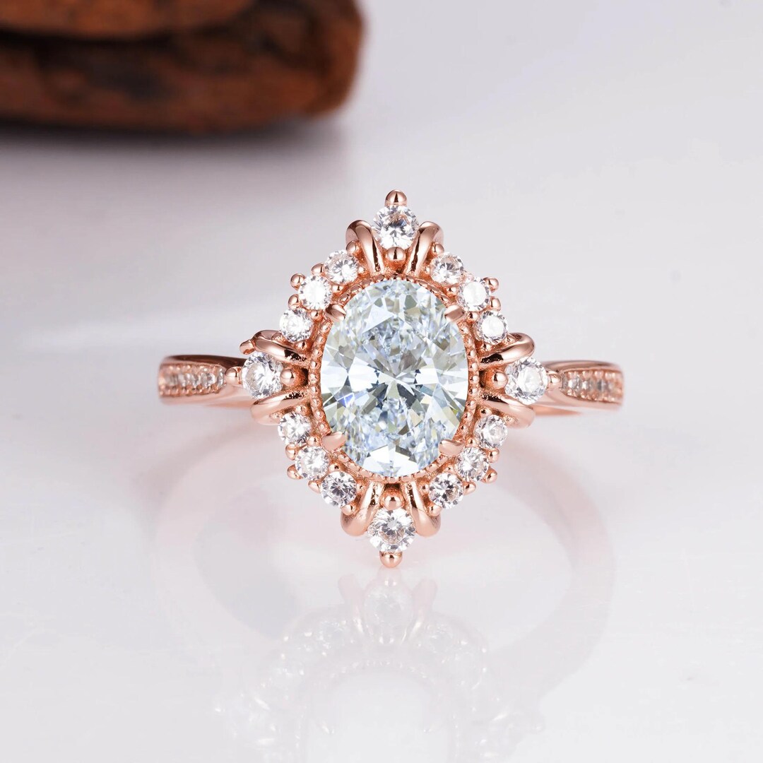 Mei Crystal Ring 14K Rose Gold Rings for Women Engagement White ...