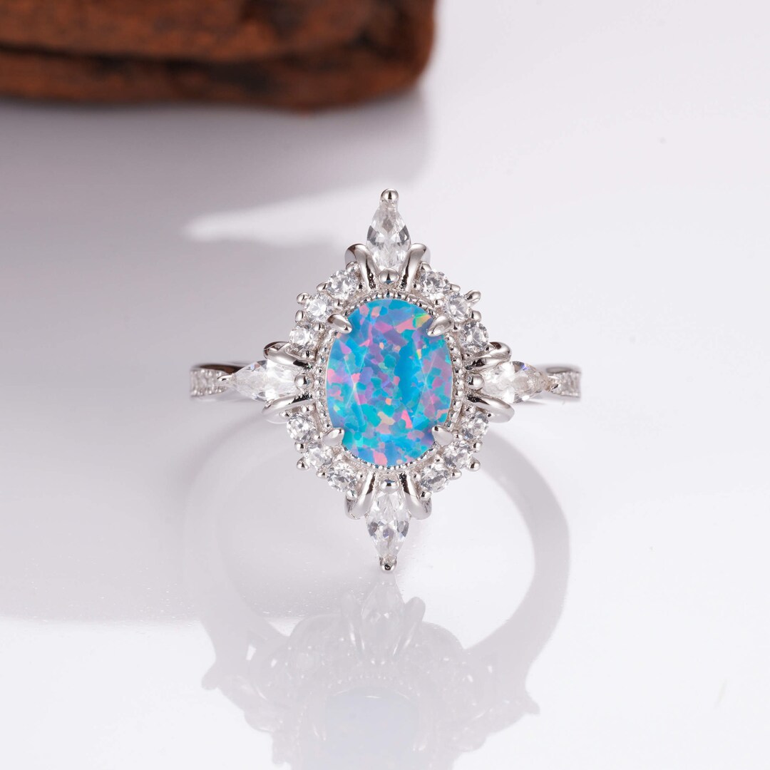 Mia Natural Blue Opal Ring Jewelry Dainty Sterling Silver Statement ...