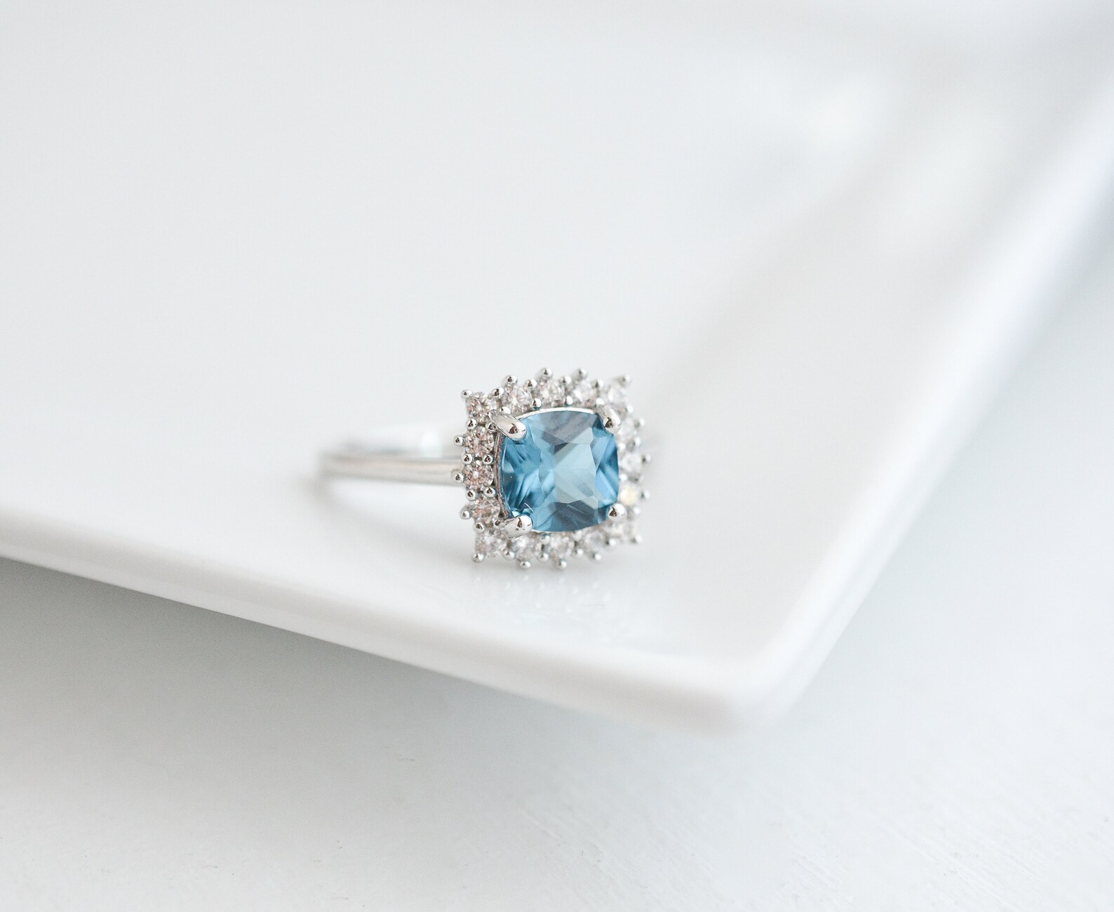 Fey Aquamarine Ring Sterling Silver Engagement Women Statement March ...