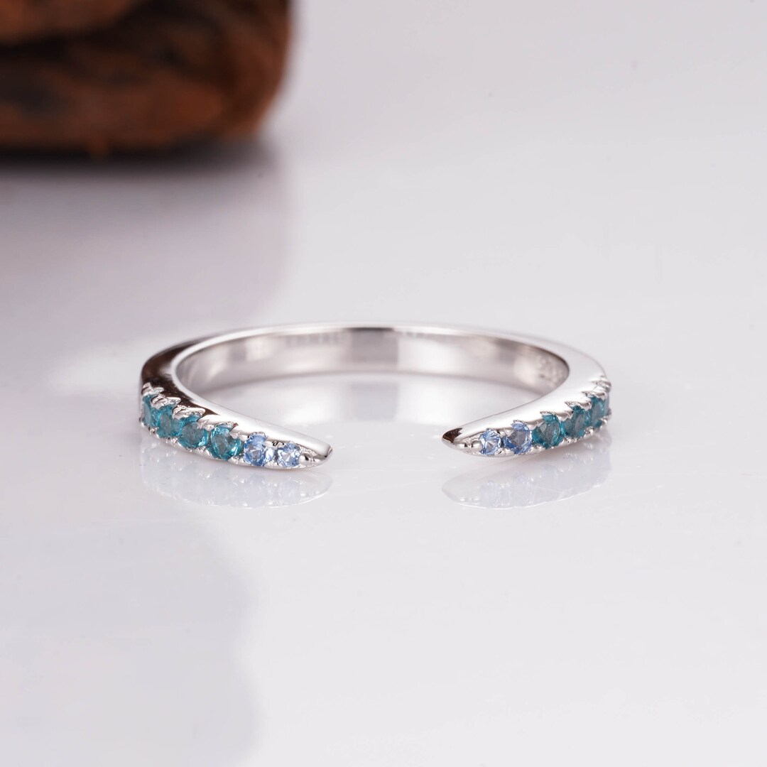 Esi Natural London Blue Topaz Wedding Band Open Gap Ring Stackable November Birthstone ...