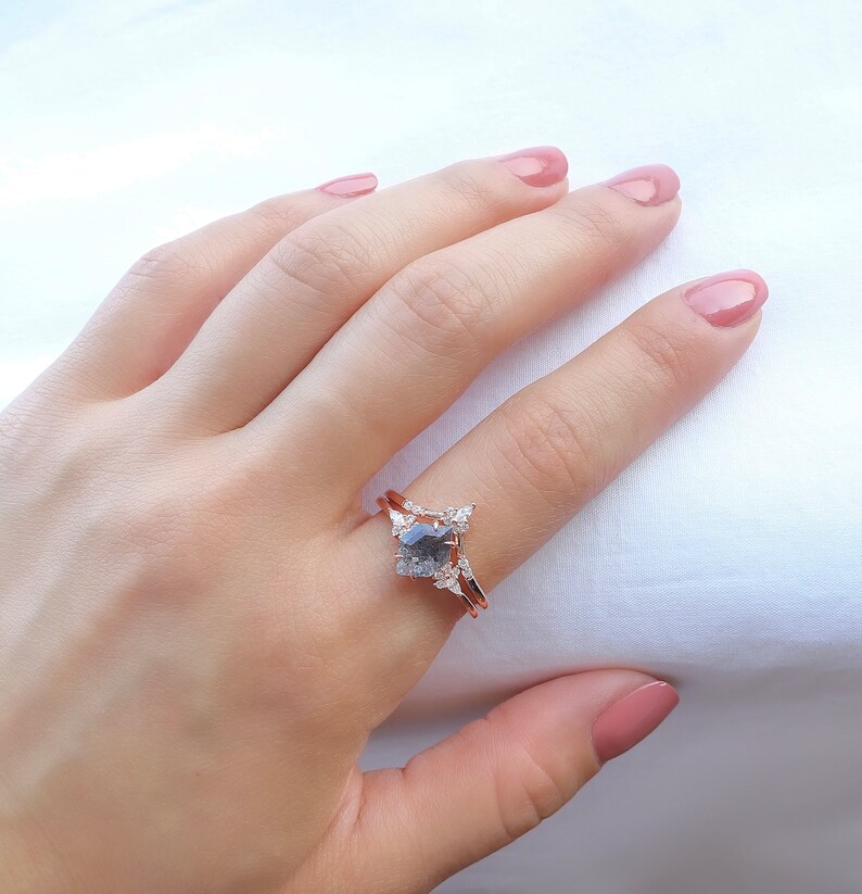 Aria Galaxy Raw Salt and Pepper Diamond Ring Set Sterling Silver 14K ...