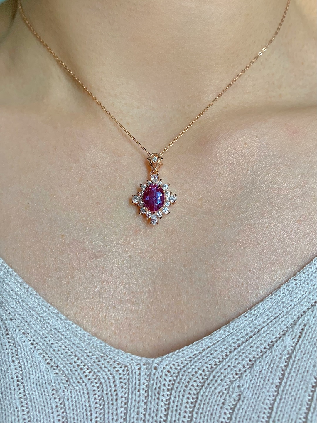 Phi Vintage Alexandrite Necklace Crystal 14K Rose Gold Filled ...